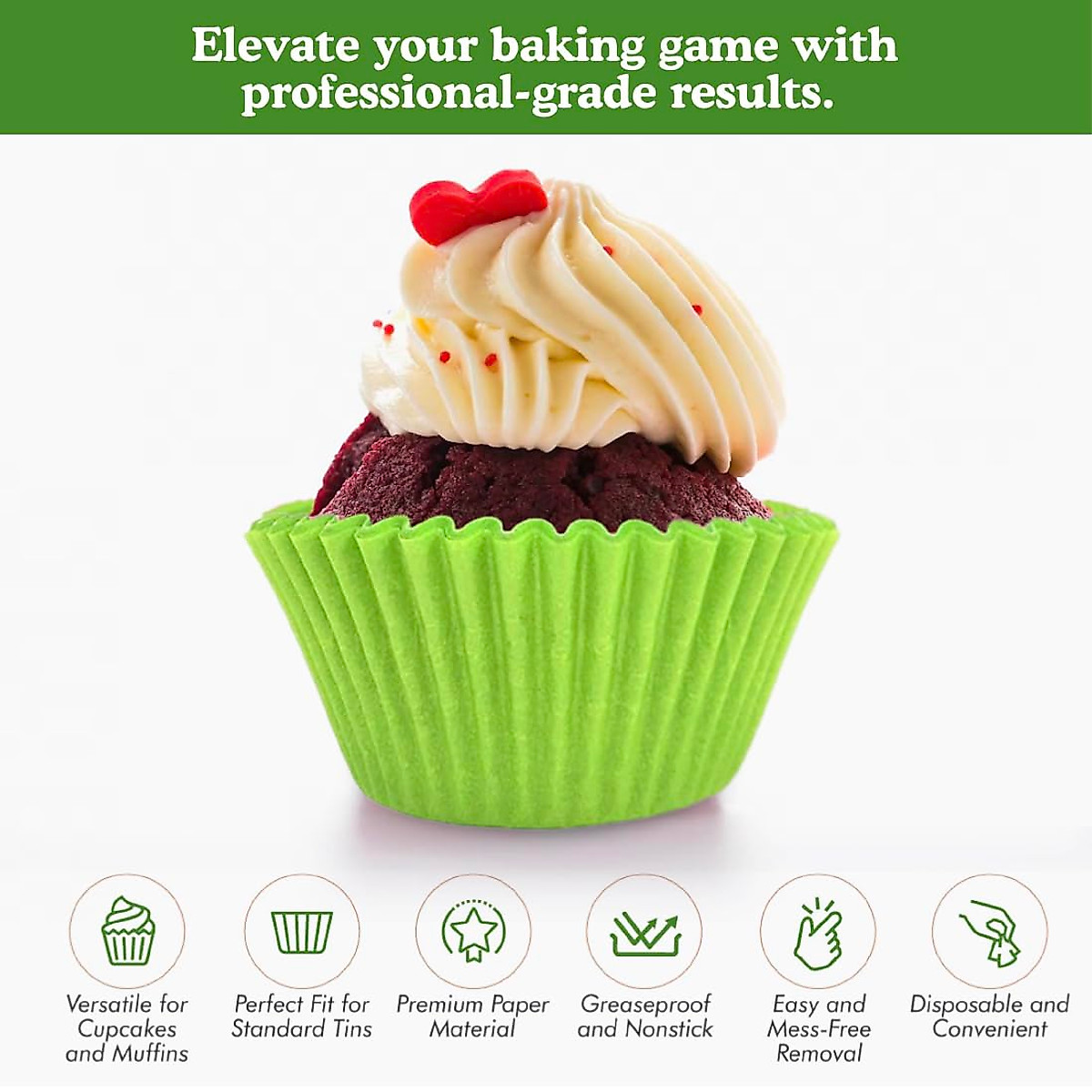 Regency Wraps Standard Baking Cups Greaseproof Professional Grade For Cupcakes and Muffins, Lime Solid, Pack of 40