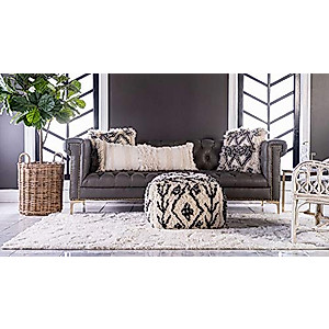 Unique Loom Shag Collection Modern Soft & Plush Textures with Floral Vine Design Area Rug, 5 ft x 8 ft, Ivory