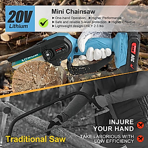 Mini Chainsaw Cordless 4 Inch Electric Small Chain Saw Battery Powered Portable Handheld Mini Chain Saw, Pruning Shears ChainSaw for Wood Cutting, Tree Trimming, Gardening, Camping, Courtyard&Gard