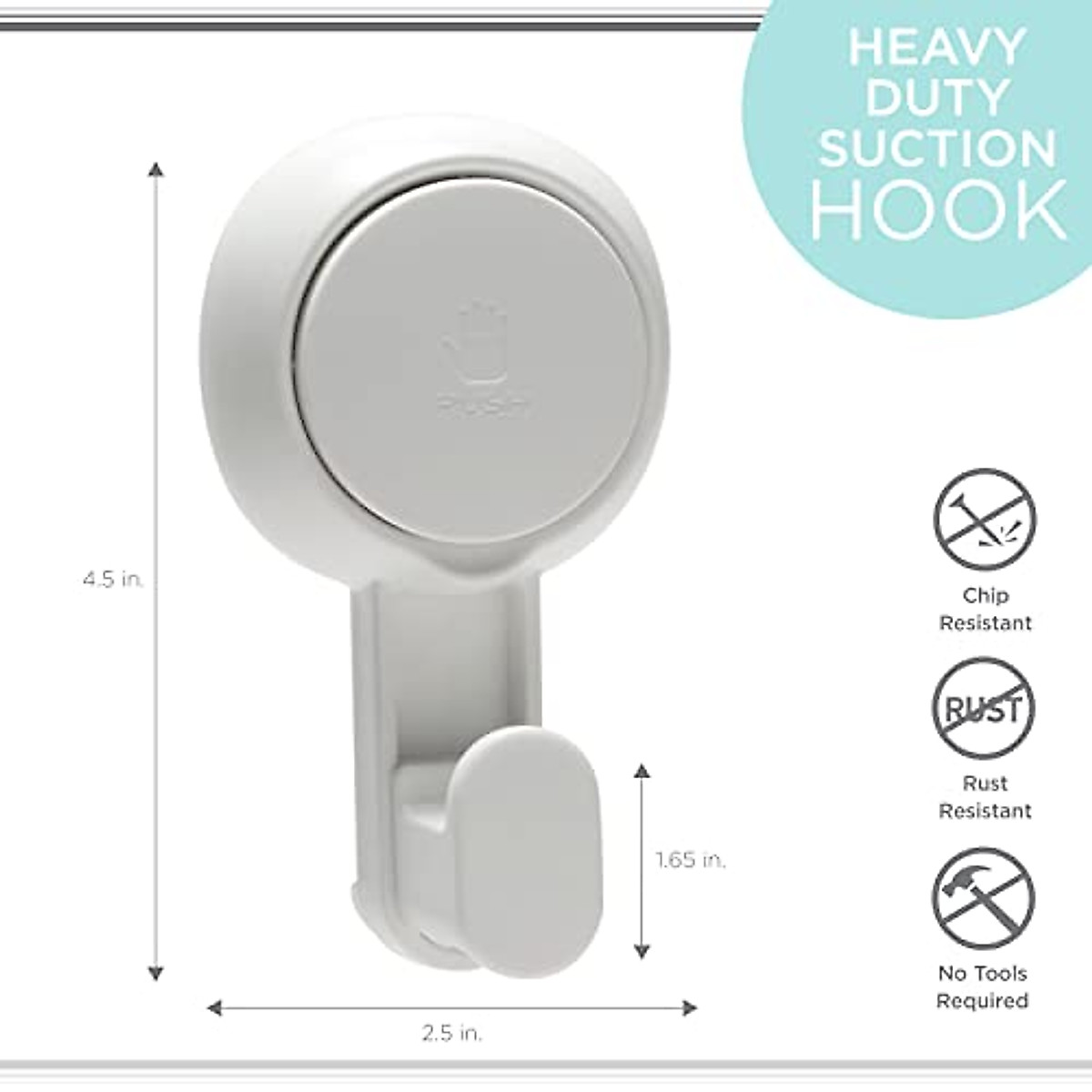 Bath Bliss 2 Pack Power Lock Gel-Suction Hooks | Shower and Bathroom Hook | Towel | Robe | Loofahs | Bags | Jackets | Easy Release | No Tools Required | White