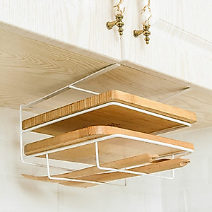 YARNOW 2 Pcs Chopping Board Shelf Under Cabinet Double Layer Pot Lid Rack Holder Punch Free Towel Bar Kitchen Storage Organizer (White)