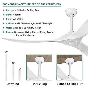ghicc White Ceiling Fan with Remome Ceiling Fans for Patios Modern Ceiling Fan No Light