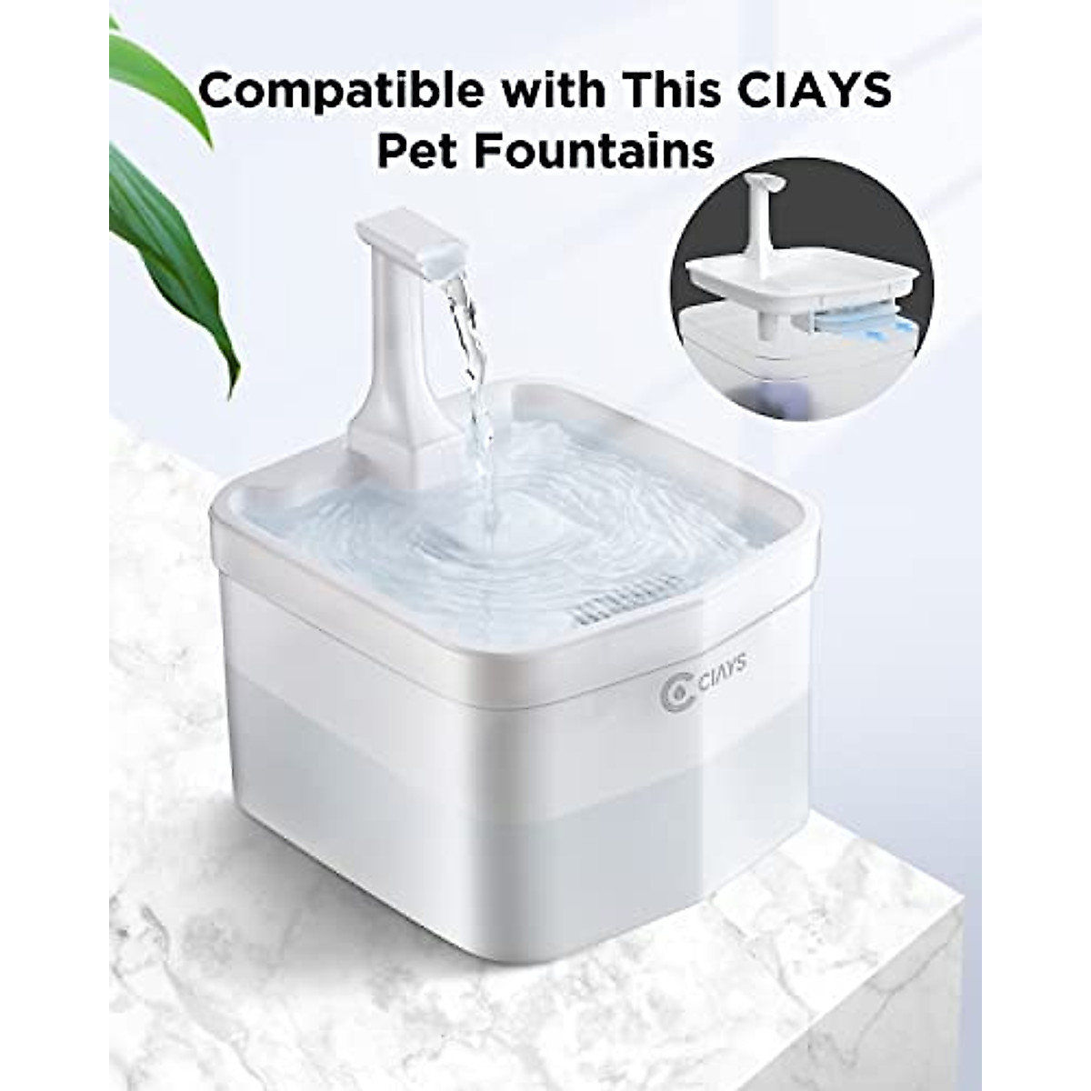 Ciays Cat Water Fountain Replacement Filters & Replacement Pre-Filter Sponges for 65oz/1.8L Automatic Pet Fountain Cat & Dog Water Dispenser, White (CIPS65OZ)