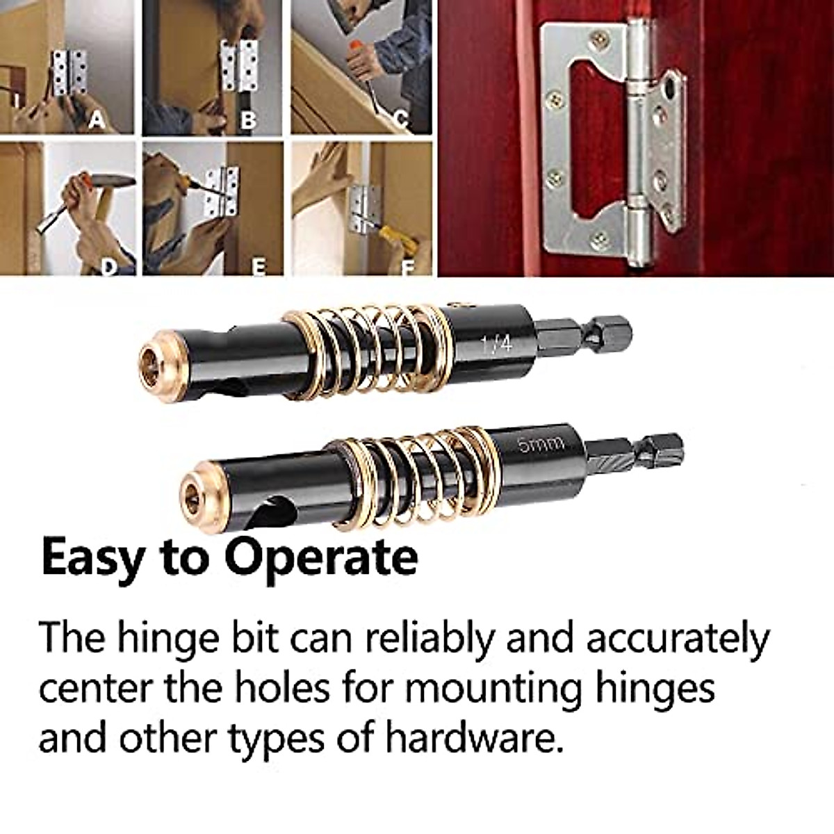 Watris Veiyi Self Centering Hinge Drill, Centering Bits, Hex Shank Center Drill Bit Set, Center Hole Bit, Door Window Cabinet Centering Drill Bits Hinge Opening Tool(5mm&1/4")