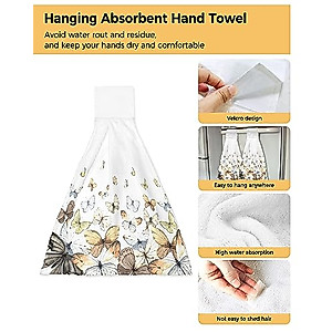 Big buy store Hanging Kitchen Towels Butterfly Floral Bathroom Hand Towels with Hanging Loop Country Style Ombre Butterfly Soft Absorbent Drying Dish Tie Towels for Kitchen Toilet Tabletop Home Decor