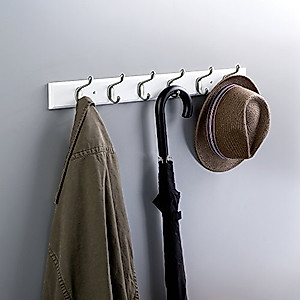 Franklin Brass Heavy Duty Hook Rail Wall Hooks 6 Hooks, 27 Inches, White & Satin Nickel Finish, FBHDCH6-WSE-R