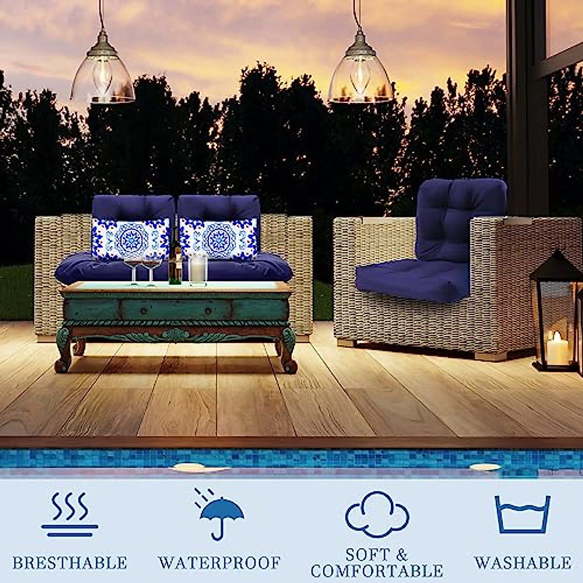 Tradder 5 Pcs Outdoor Chair Cushions Outdoor Patio Loveseat Cushions Group Bench Patio Furniture Cushions Swing 2 U Shape Seat Cushions 2 Lumbar Pillows for Indoor Outdoor Furniture (Mandala Pattern)