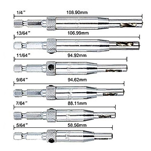 6pcs Hinge Drill Bit,Self Centering Hinge Cabinet Door Wood Drill Bit Set 5/64 7/64 9/64 11/64 13/64 1/4