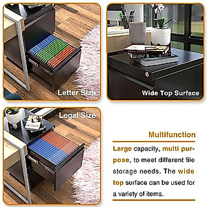 Aobabo Metal 2 Drawer Mobile File Cabinet with Lock, Under Desk Office Steel Filing Cabinet, 25.6''H Legal/Letter Size Files Storage Cabinet,Black,Fully Assembled