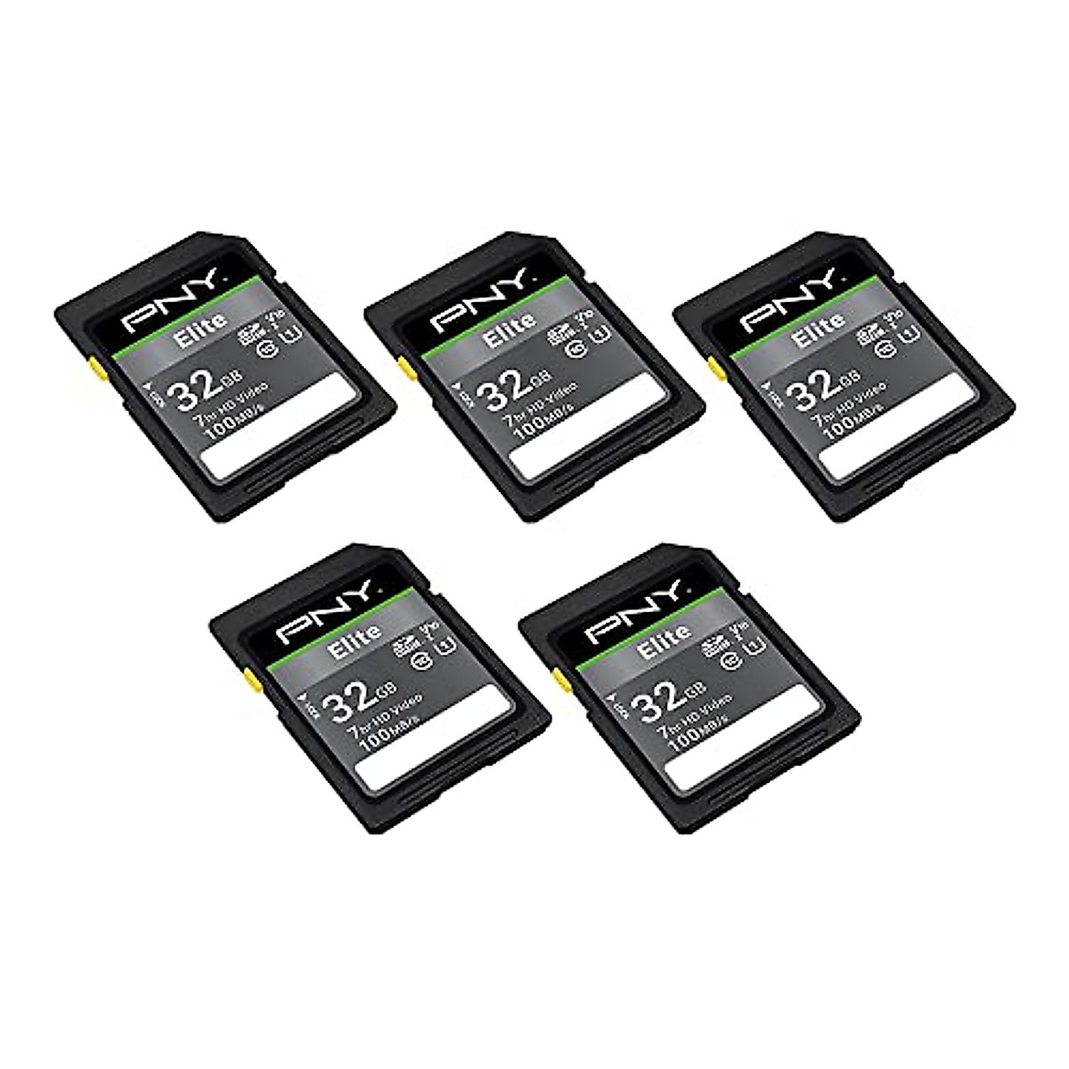 PNY 32GB Elite Class 10 U1 V10 SDHC Flash Memory Card 5-Pack - 100MB/s Read, Class 10, U1, V10, Full HD, UHS-I, Full Size SD