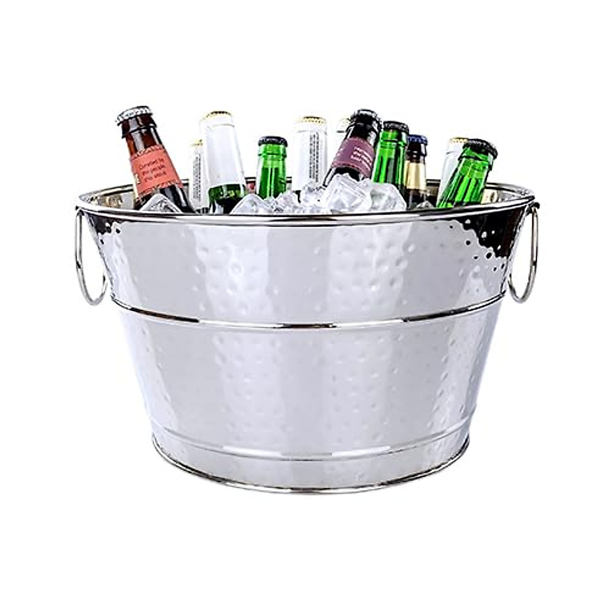 BREKX Stainless Steel Ice Bucket Round - Leak-Resistant Champagne Bucket - Hammered Drink Cooler for Parties - 15 Quarts - Metal Gift Basket for Wedding, Anniversary, or Housewarming