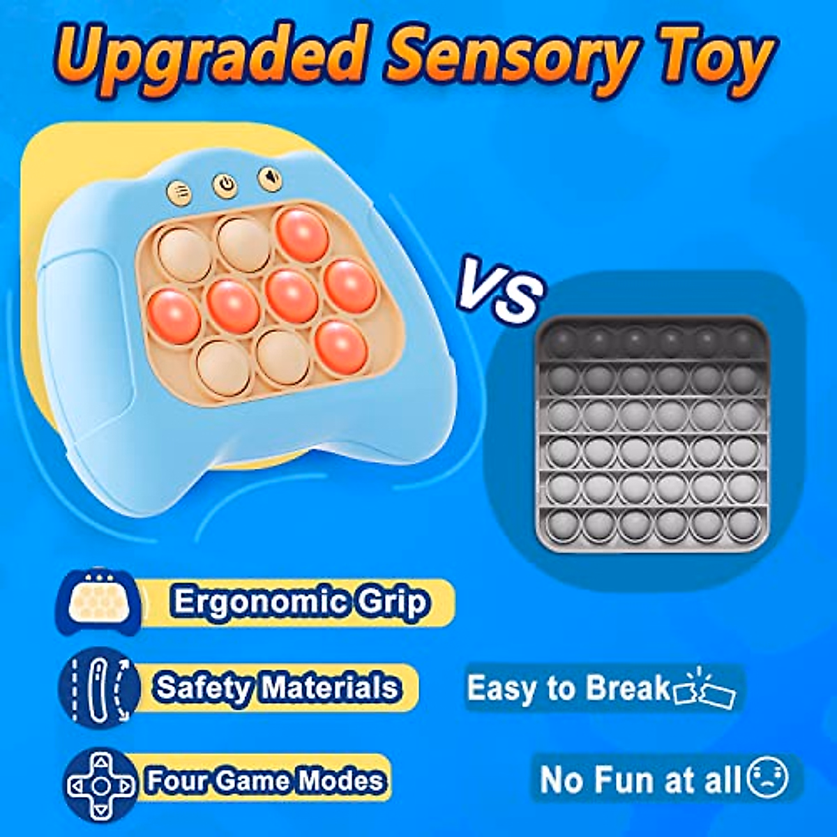 Quick Push Light Up Pop Game Fidget Toys for Adults and Kids | Puzzle Game Machine | Squeeze Poppet Sensory Push Pop Bubble Toy | Relief Party Favors Puzzle Game Fidget Console (Light Blue)