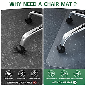 100pointONE Office Chair Mat for Carpets - 53'' x 45'' 0.09'' ThickTransparent Floor Mats for Flat Low and No Pile Carpeted Floors, with Grippers (53'' X 45'' Rectangle)