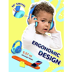 iClever Kids Bluetooth Headphones with LED Lights, BTH18 Safe Volume 74/85/94dBA, 43H Playtime, Stereo Sound, USB-C, AUX Cable, Bluetooth5.3 Over Ear Kids Headphones Wireless for Tablet/Travel, Blue