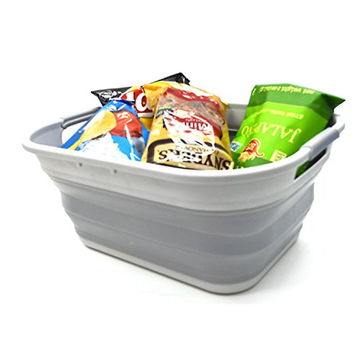 SAMMART 19.5L Collapsible Plastic Laundry Basket - Foldable Pop Up Storage Container/Organizer - Portable Washing Tub - Space Saving Hamper/Basket (Grey)