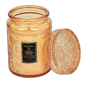 Voluspa Spiced Pumpkin Latte Candle | 18 Oz | Large Glass Jar with Glass Lid | All Natural Wicks and Coconut Wax for Clean Burning