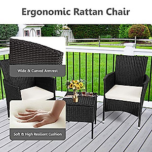 Casart Set of 2 Rattan Cushioned Chairs, Outdoor Wicker Dining Armchairs, Perfect for Porch, Patio and Balcony