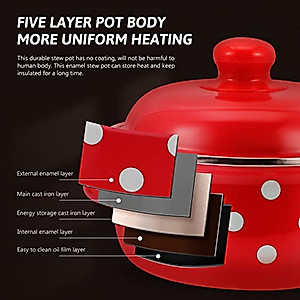 Luxshiny Enamelware Pot Enamel Soup Pot Vintage Stew Pot Stock Pot with Double Handle Soup Pasta Cooking Pot Noodle Porridge Pot for Kitchen Induction Cooktop Gas Stove 1. 1L 16cm Pasta Pot