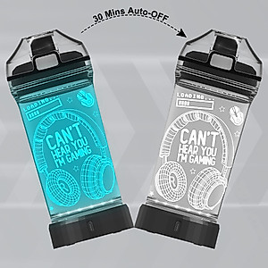 YuanDian Can't Hear You I'm Gaming Water Bottle, Headphone 7 Color Lights 3D Light up Drinking Cups Gifts for Gamers Boys, BPA Free & Leak Proof Flip Top Lid & Easy Clean & Carry Handle, 14oz/400ml