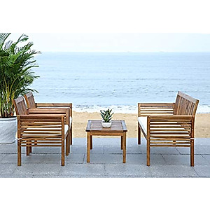 SAFAVIEH Outdoor Collection Carson Natural/ Beige Cushions 4-Piece Conversation Patio Set