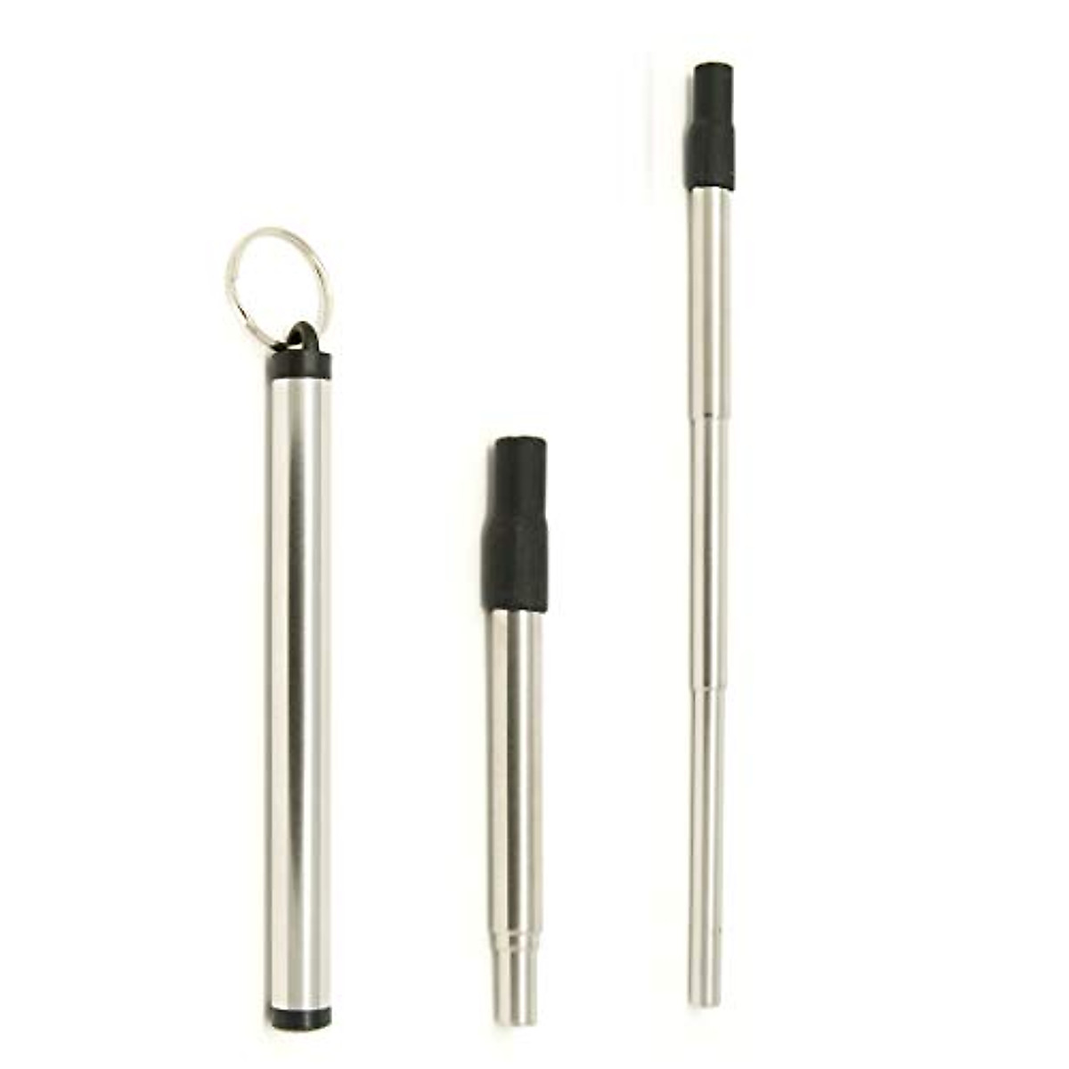 Suck It Select 2 Pack Collapsible Telescopic Reusable Stainless Steel Metal Straws with Silicone Tips and Travel Cases (Black Stripe)