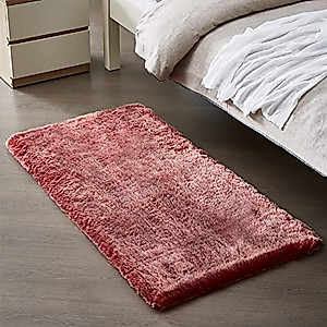 JONIYEAR Luxury Soft Fluffy Faux Fur Throw Area Rug for Bedroom 2' x 4', Small Decorative Fuzzy Bedside Rugs, Shaggy Plush Thick Floor Mat Carpet for Living Room Dorm Kids Room, Washable, Burgundy