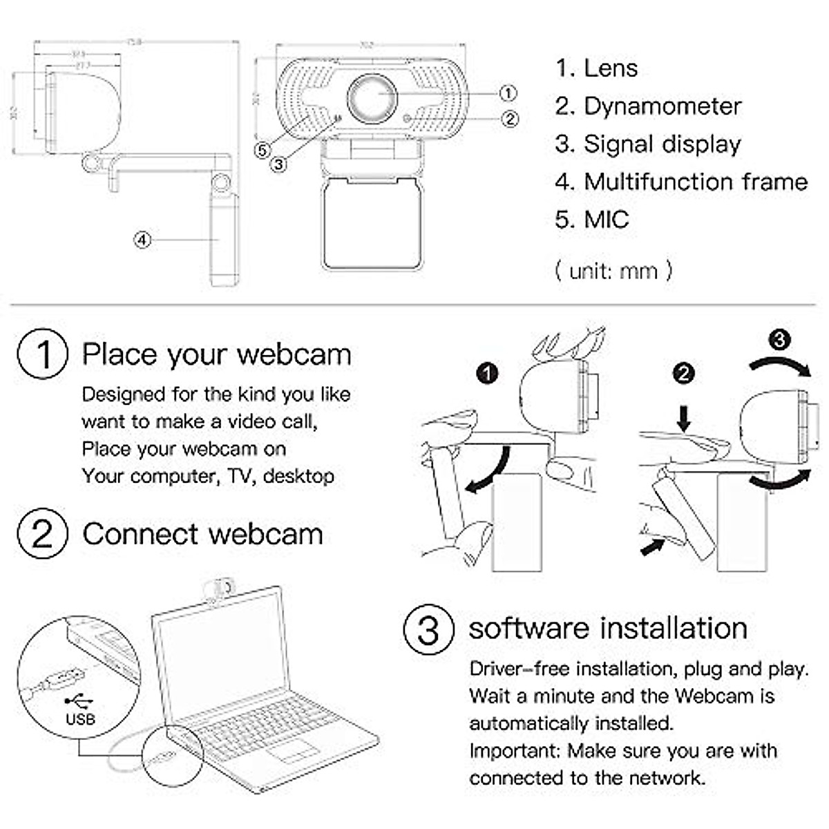 1080p Hd Webcam with Built-in Microphone, Widescreen USB Hd Web Camera for Zoom Meeting YouTube Skype Facetime Hangouts