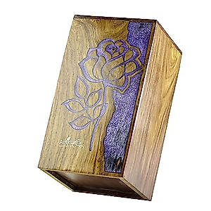 Wooden Urn for Human Ashes Adult Male Female, Rose Design Resin Work Urn Box for Men Women Child, Burial Funeral and Memorial Urns for Ashes, Decorative Urn (Rose, Small - ( 100 Cu/In )