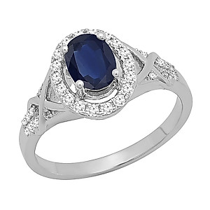 Dazzlingrock Collection 7x5mm Oval Blue Sapphire & Round White Diamond Split Shank Halo Engagement Ring for Women (0.25 ctw, Color I-J, Clarity I2-I3) in 10K White Gold, Size 7.5