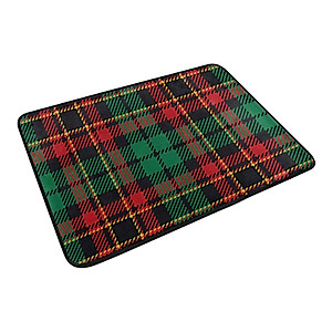 Doormat Welcome Door Mat-Plaid in Red Green Yellow Black Christmas,Living Room Kitchen Floor Mat Home Indoor Outdoor Decoration 24X16INCH