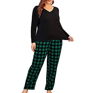 Women's Plus Size Pajamas Set,Long Sleeve Tops and Plaid Pants Night Shirt Soft Pjs Loungewear Sleepwear Sets 3X 4X 5X
