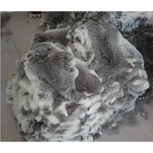 Natural Tanned Rabbit Fur Hide (10" by 12" Rabbit Pelt with Sewing Quality Leather) (Natural Gray)