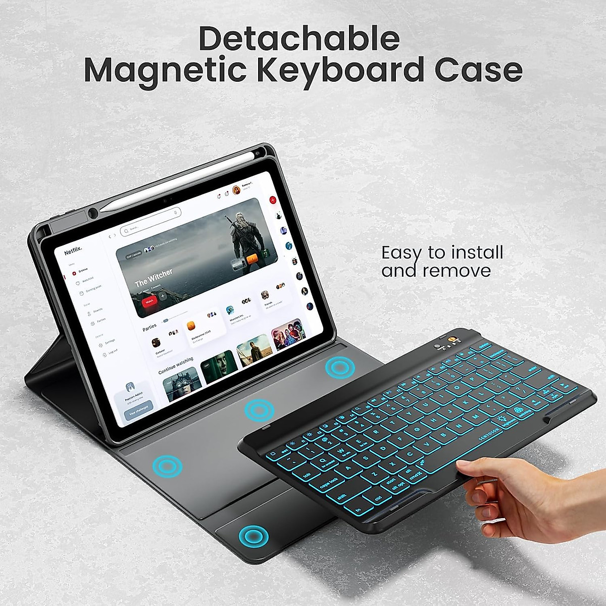 BLUTLOTUS Keyboard Case for iPad Air 11-inch(M2 2024)/10.9-Inch Air 5th 4th Generation Case with Keyboard/Ipad Pro 11(4th/3rd/2nd/1st Gen)- 7 Backlit Detachable, Folio Cover with Pencil Holder (Black)