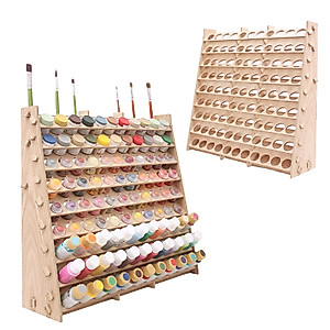 ARFETIGO Extra Large Wooden 9-Tiers 99 Bottles' Capacity Wooden Paint Organizer & Paint Brush Rack for Acrylic OIL Craft Hobby Mini Model Paint Paint Station Painting Organizer for Artists(Vertical)