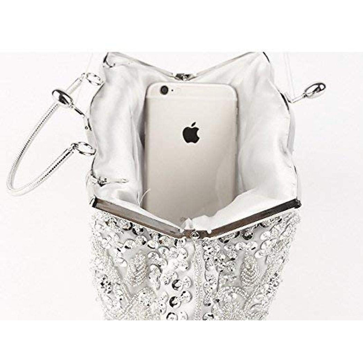 Gets Noble Beaded Sequin Flower Evening Purse Large Clutch Bag Handbag for Women (Silver)