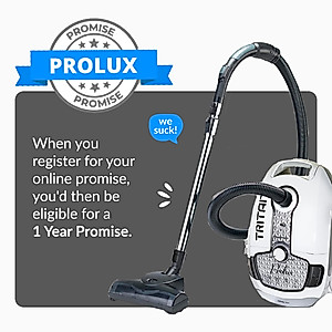 Prolux Tritan Bagged Canister Vacuum Cleaner, HEPA Filtration, Complete Home Care Tool Kit, Pet Hair Removal, Adjustable Power Setting, White