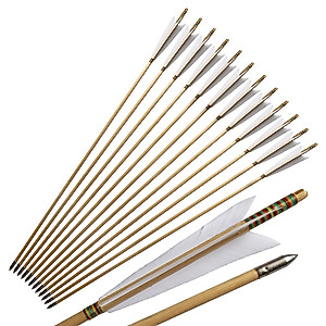 e5e10 12Pcs 33.5" Traditional European Style Wooden Arrow Color White Turkeys Feather Hunting Target Practice Arrow Outdoor Gift