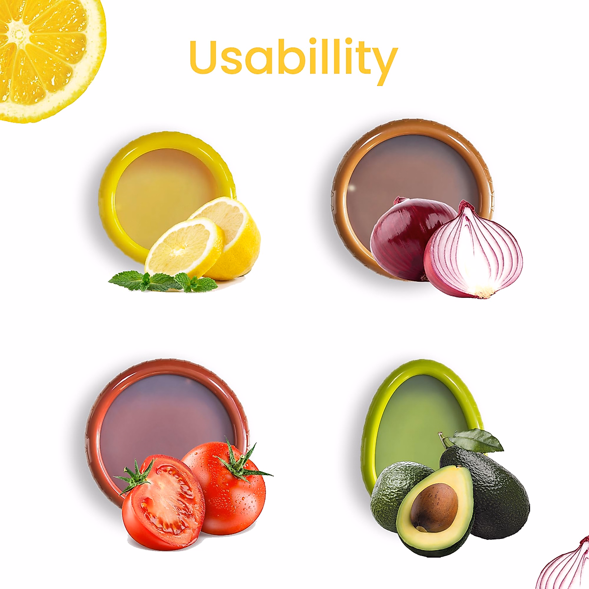 Velvet Vista 4PCS Silcone Food Container For Avacado Onion Lemon Tomato & More Preserve your Food And Vegetables in our Silicon Stretch Pod