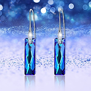 Queen Baguette Crystal Drop Earrings For Women Sterling Silver Wedding Party Jewelry Handmade Accessories (Bermuda Blue)