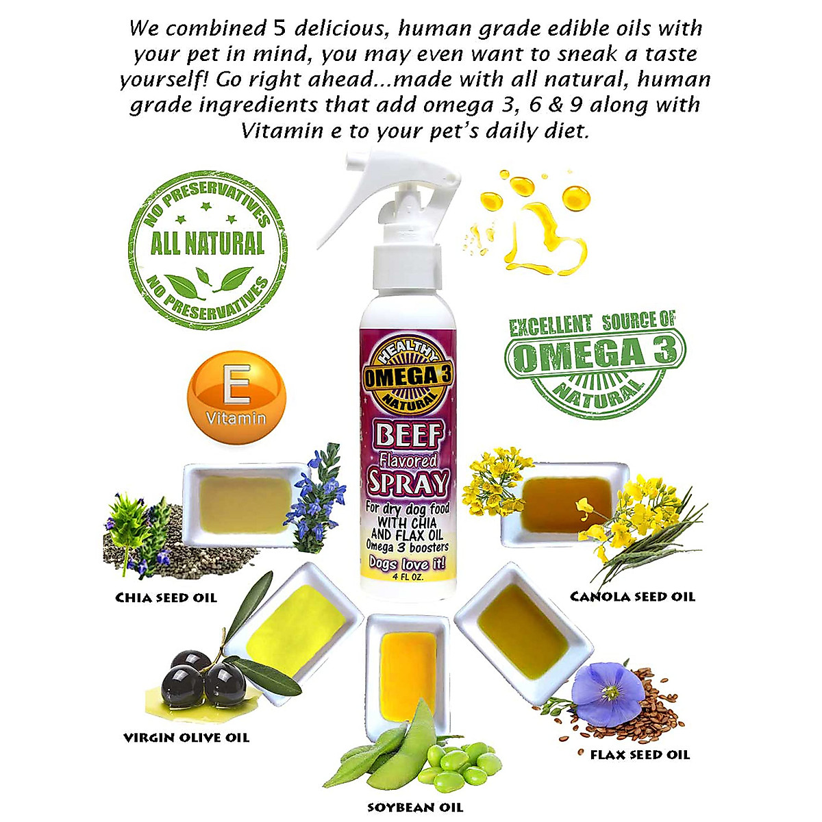 Roast Beef Flavored Omega 3 Oil for Dogs - Supports Healthy Skin and Coat - All Natural - Human Grade Ingredients