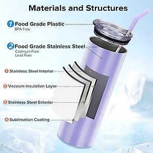 FASTSUB Sublimation Tumblers 20 oz Blank Bulk Glitter Cups Straight Skinny Stainless Steel Double Wall Vacuum Insulated with Lids and Straws Coaster for Tumbler Heat Press Multicolored 6 Pack