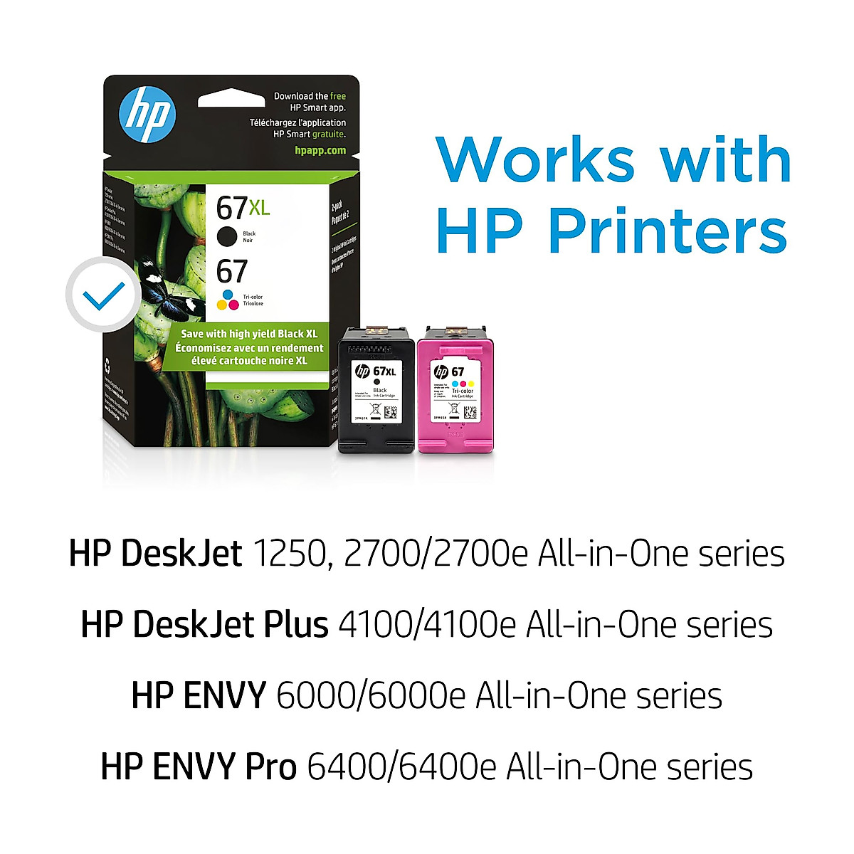 HP 67XL High-Yield Black and Tri-Color Ink Cartridges, Pack of 2, 3YP30AN