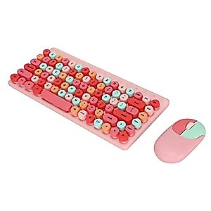 01 02 015 Gaming Keyboard Mouse, Wireless Light Quiet 86 Keys Save Space Keyboard Mouse Combo for Home for PC for Office(Pink Mixed Color)