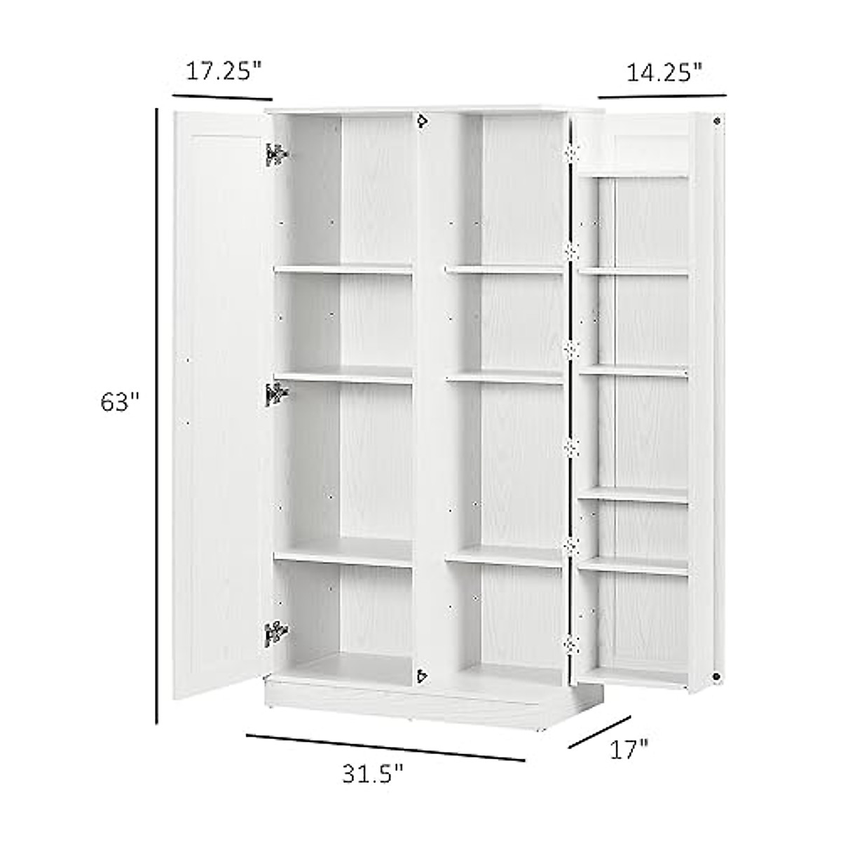 HOMCOM 63" Kitchen Pantry Storage Cabinet, 14-Tier Freestanding Kitchen Cupboard with 2 Doors, Adjustable Shelves for Living Room, Dining Room, White