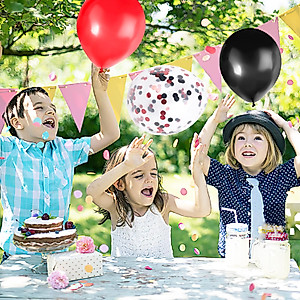 LovesTown 60PCS Black Red Balloons, 12 Inches Metallic Confetti Latex Balloons Arch Kit with Ribbon for Birthday Wedding Baby Shower Graduation Theme Party Decorations
