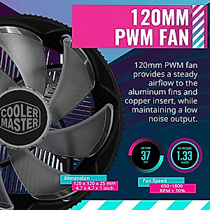 Cooler Master i71C RGB Intel Low-Profile CPU Air Cooler, Anodized Black Aluminum Fins, Copper Insert Base, MF120 RGB Lighting Fan for Intel LGA1200/115X Desktop