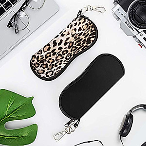 MoKo Eyeglasses Case, (2 Pack) Soft Zippered Neoprene Sunglasses Pouch Protective Eyewear Case Bag with Clip for Men and Women, Black and Leopard