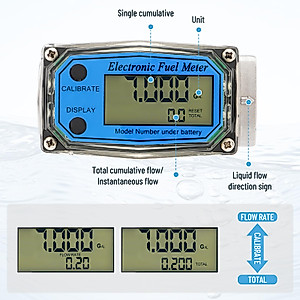 creahub 1 Inch Digital Turbine Flow Meter, Fuel Flow Meter, Water Flow Meter, Digital LCD Display Flow Rate 20-120 LPM, Adapters for Water, Gas Oil, Gasoline, Diesel and Other Liquids