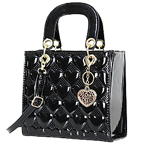 Qiayime Purses and Handbags for Women Fashion Ladies Shiny Patent PU Leather Top Handle Satchel Shoulder Totes Crossbody Bags (large black)