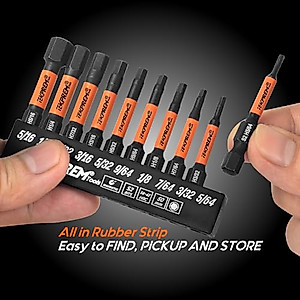 Metric & SAE Hex Head Allen Wrench Drill Bit Set,TEKPREM 20-Piece 1/4 inch Magnetic Tip Hex Screwdriver Bit Set with Rubber Strip and Storage Box, S2 Steel & 2 inch Long